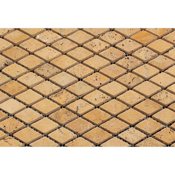 1 x 2 Tumbled Gold Travertine Diamond Mosaic Tile – amanosstone