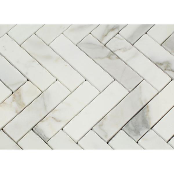 1 x 4 Polished Calacatta Gold Marble Herringbone Mosaic Tile – amanosstone